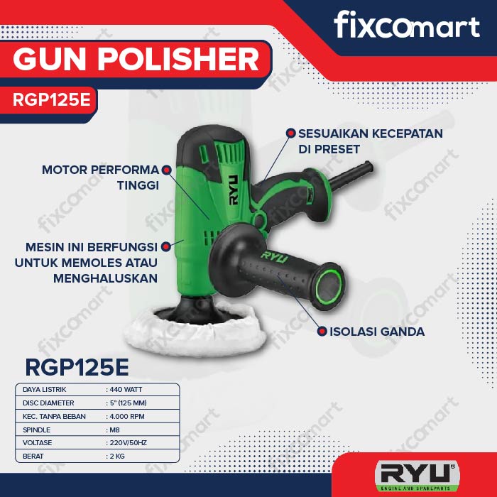 Promo Ryu Mesin Poles Polisher Mobil Motor RGP125E / RGP 125E / RGP 125 E [5 Inch] Diskon 24% di ...