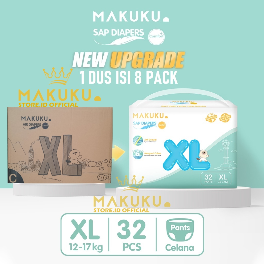 Promo MAKUKU COMFORT+ XL32 X 8 PACK AIR DIAPERS PANTS [ 1 DUS = 8 BAL ...