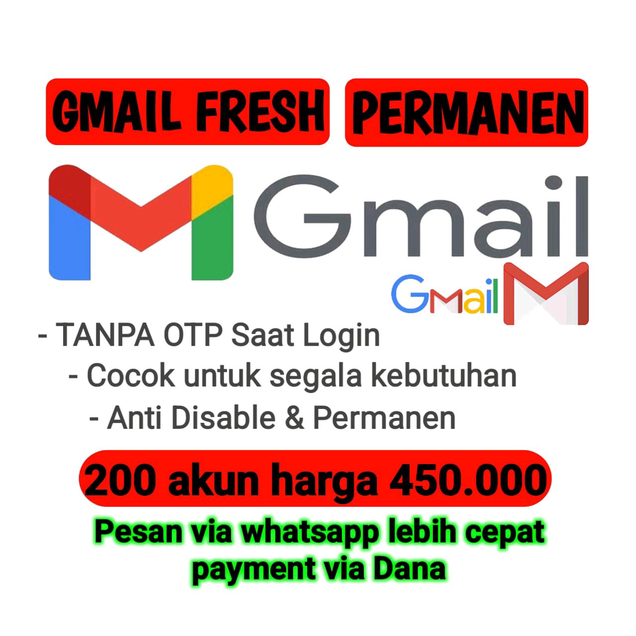 Jual Gmail Fresh Non PVA 200 pcs di Seller Euiz Store 2 - Pakemitankidul, Kab. Tasikmalaya | Blibli