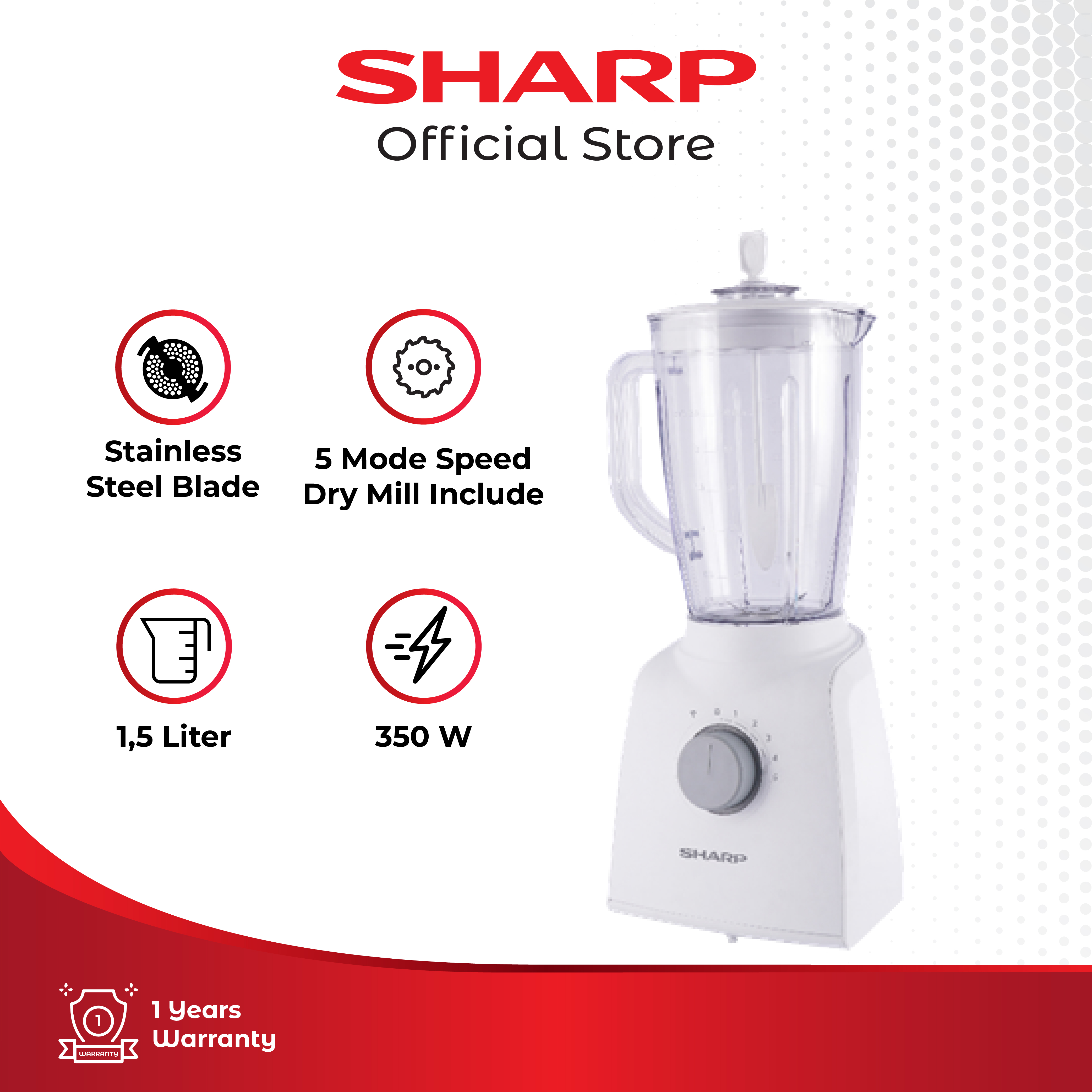 Promo Sharp Em-151p-wh Blender Plastik Wet & Dry Mill 1.5 L Diskon 40% ...