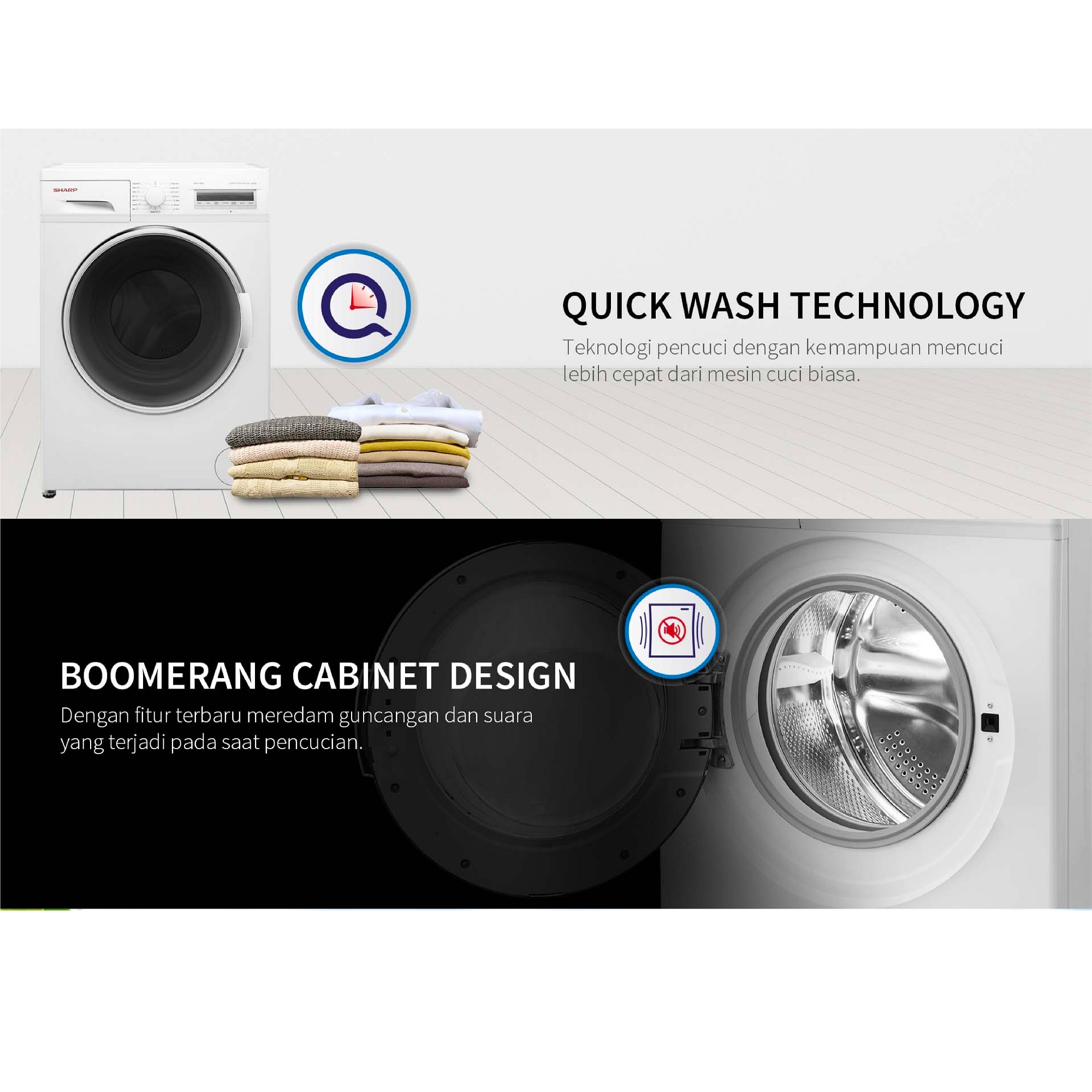 Promo Sharp Es-fl1072b Mesin Cuci Front Loading Boomerang Series [7 Kg ...