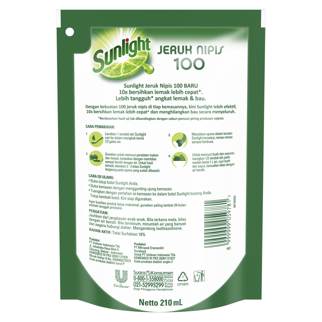 Jual Smg/jog/solo - Sunlight Jeruk Nipis Sabun Cuci Piring [210 Ml/ Kemasan Refill] Di Seller ...