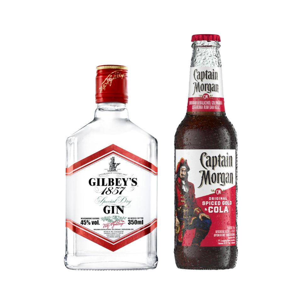 Jual Paket Gin Cola [Gilbeys Gin 350 mL + Captain Morgan Cola 275 mL/3 ...