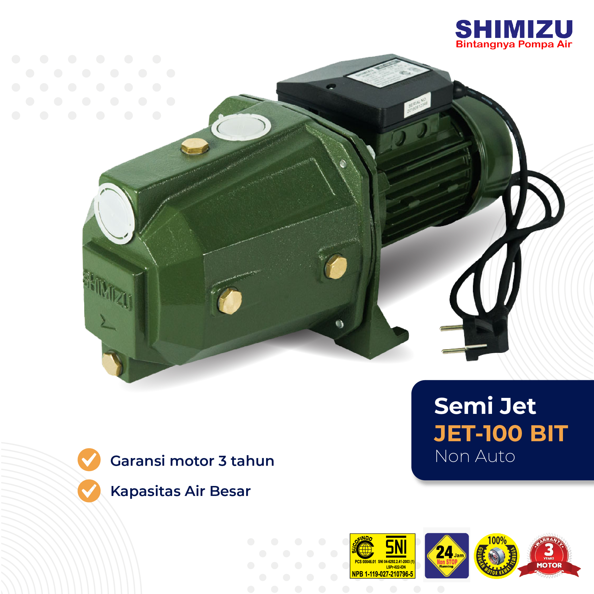 Promo SHIMIZU JET-100 BIT Pompa Air Sumur Dangkal Semi Jet (Water Pump) Non Auto 100 Watt Diskon ...