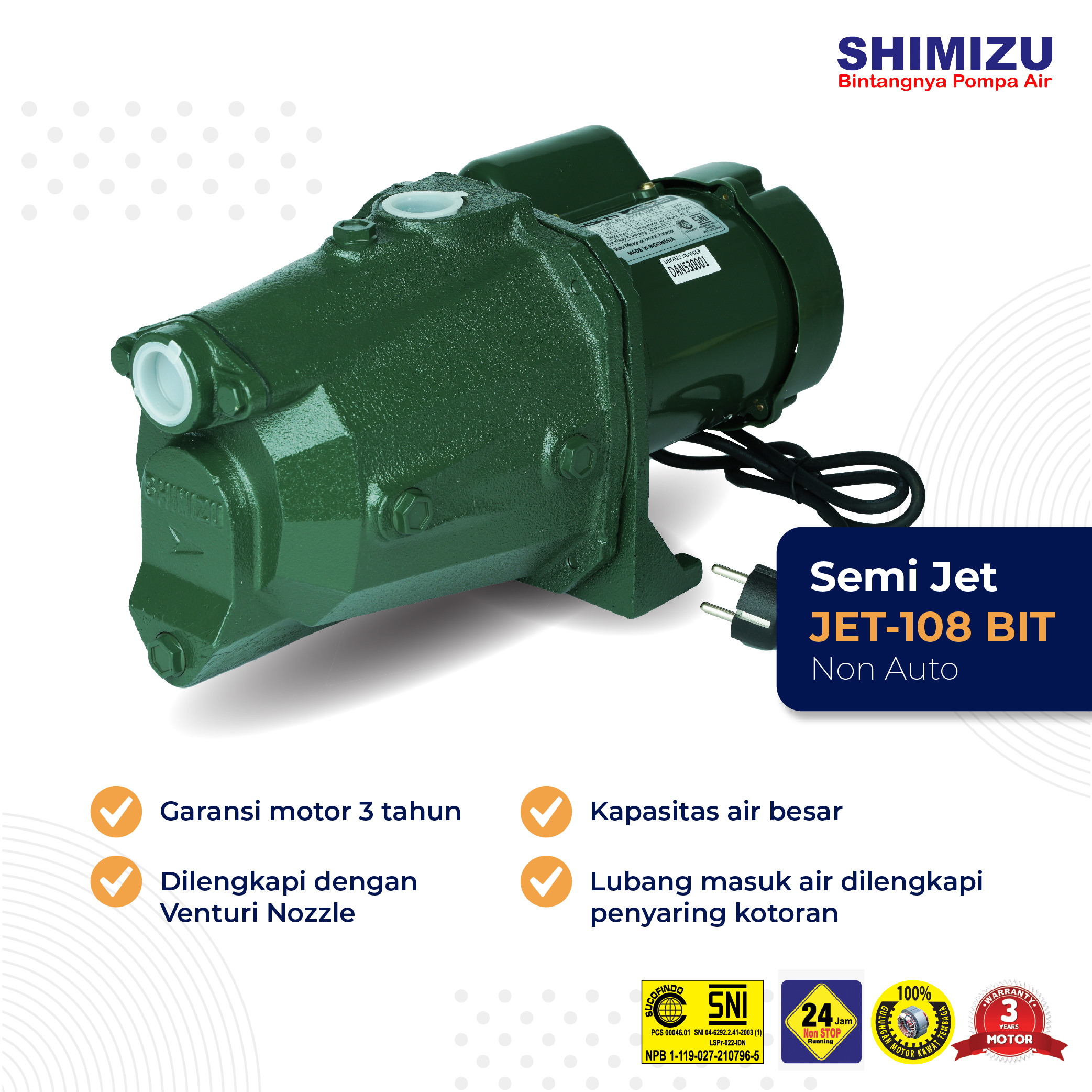 Promo Shimizu Jet-108 Bit Pompa Air Sumur Dangkal Semi Jet (water Pump ...