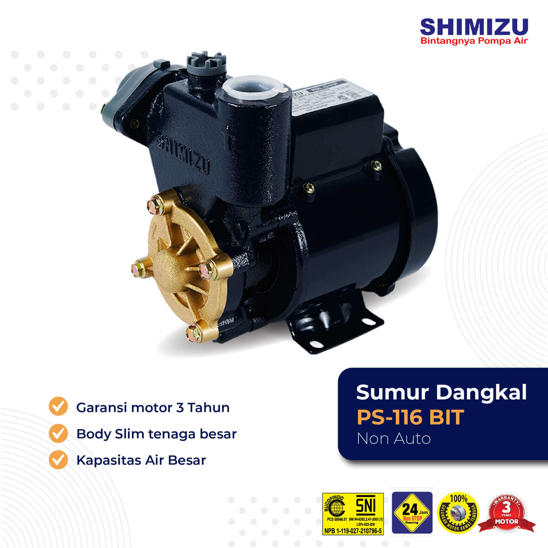 Promo Shimizu Ps-116 Bit Pompa Air Sumur Dangkal Non Auto 125 Watt ...