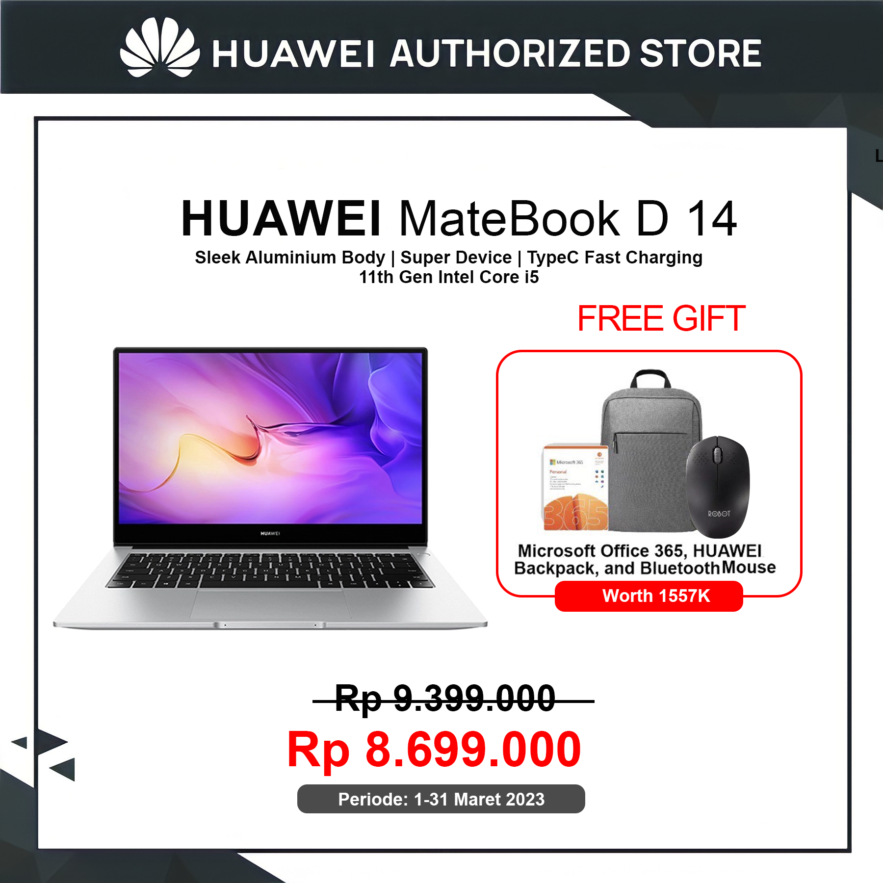 Jual Huawei Matebook D14 I5-1135g7 [8 Gb + 512gb Ssd] Gen11 - Silver Di ...