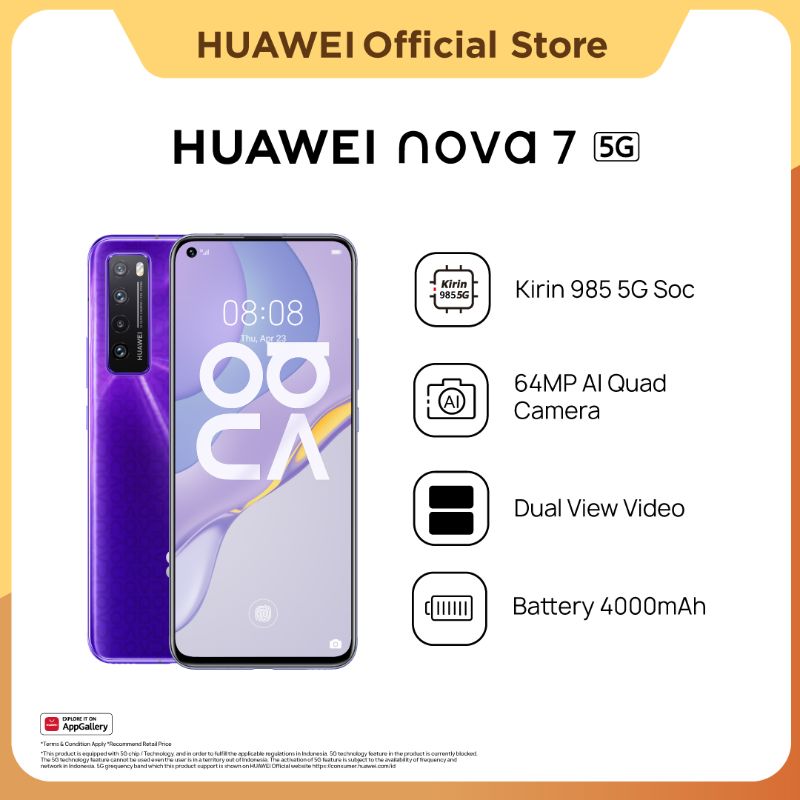 Jual Huawei Nova 7 5g Smartphone [8+256gb] | 64mp Ai Quad Camera | Kirin 985 | Supercharge 40w ...