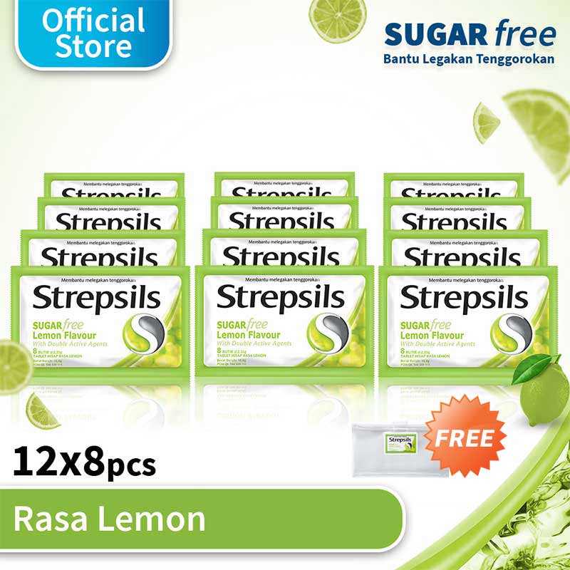 Jual Strepsils Sugar Free Lemon Flavour [12 x 8pcs] + Free Strepsils ...