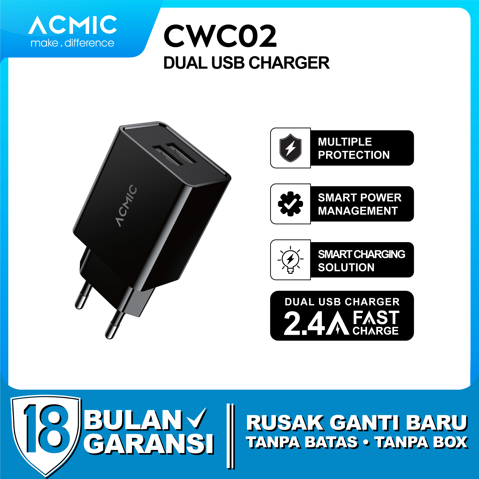Promo Acmic Cwc02 Dual Usb 12w Kepala Charger Fast Charging Adaptor Diskon 80% Di Seller Acmic ...
