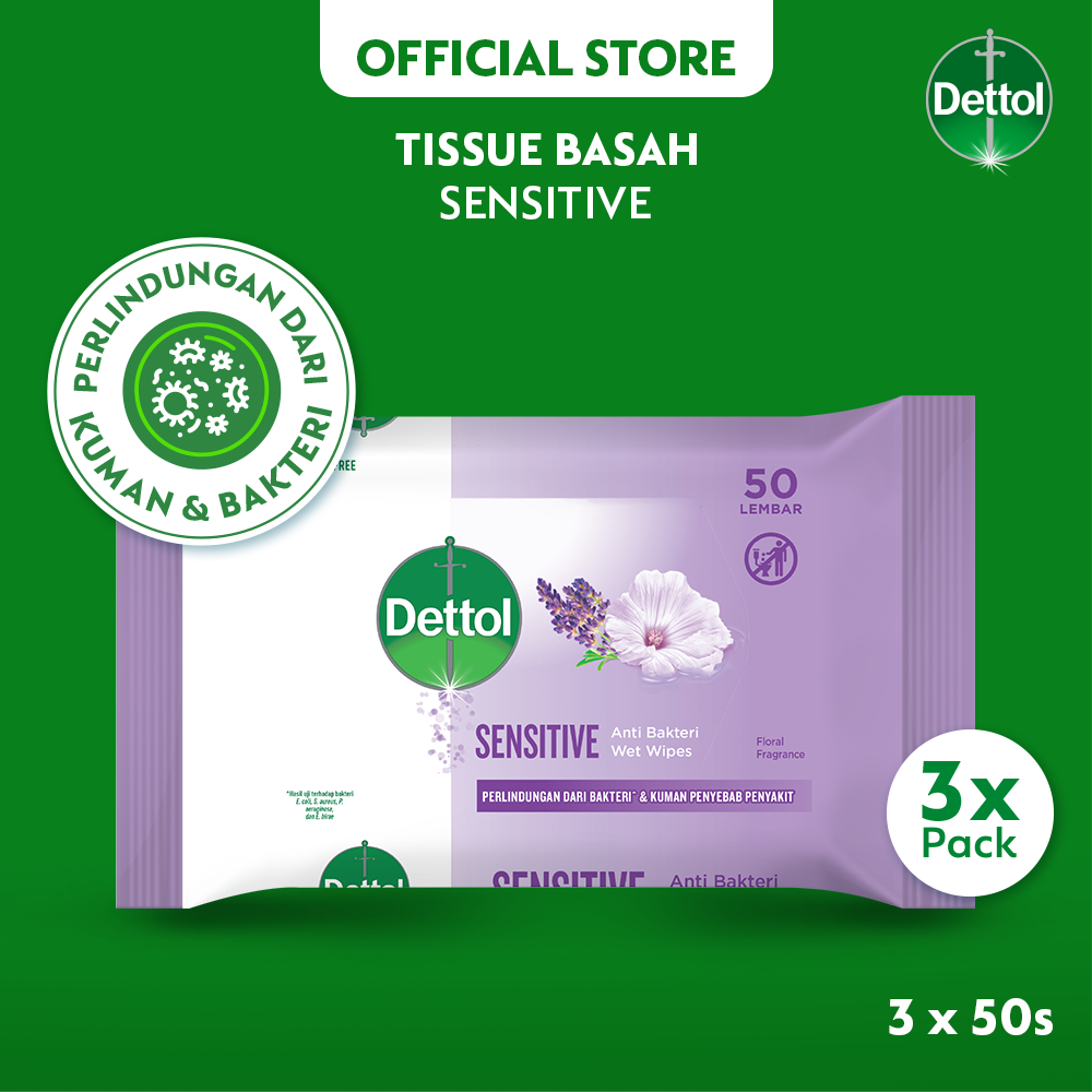 Promo Dettol Sensitive Wipes Tissue Basah [50 sheets / 3 pcs ...