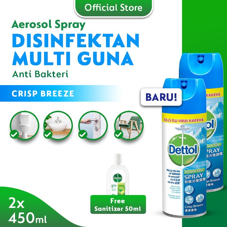 Jual Dettol Crisp Breeze Disinfectant Spray [450 Ml / 2 pcs] + FREE ...