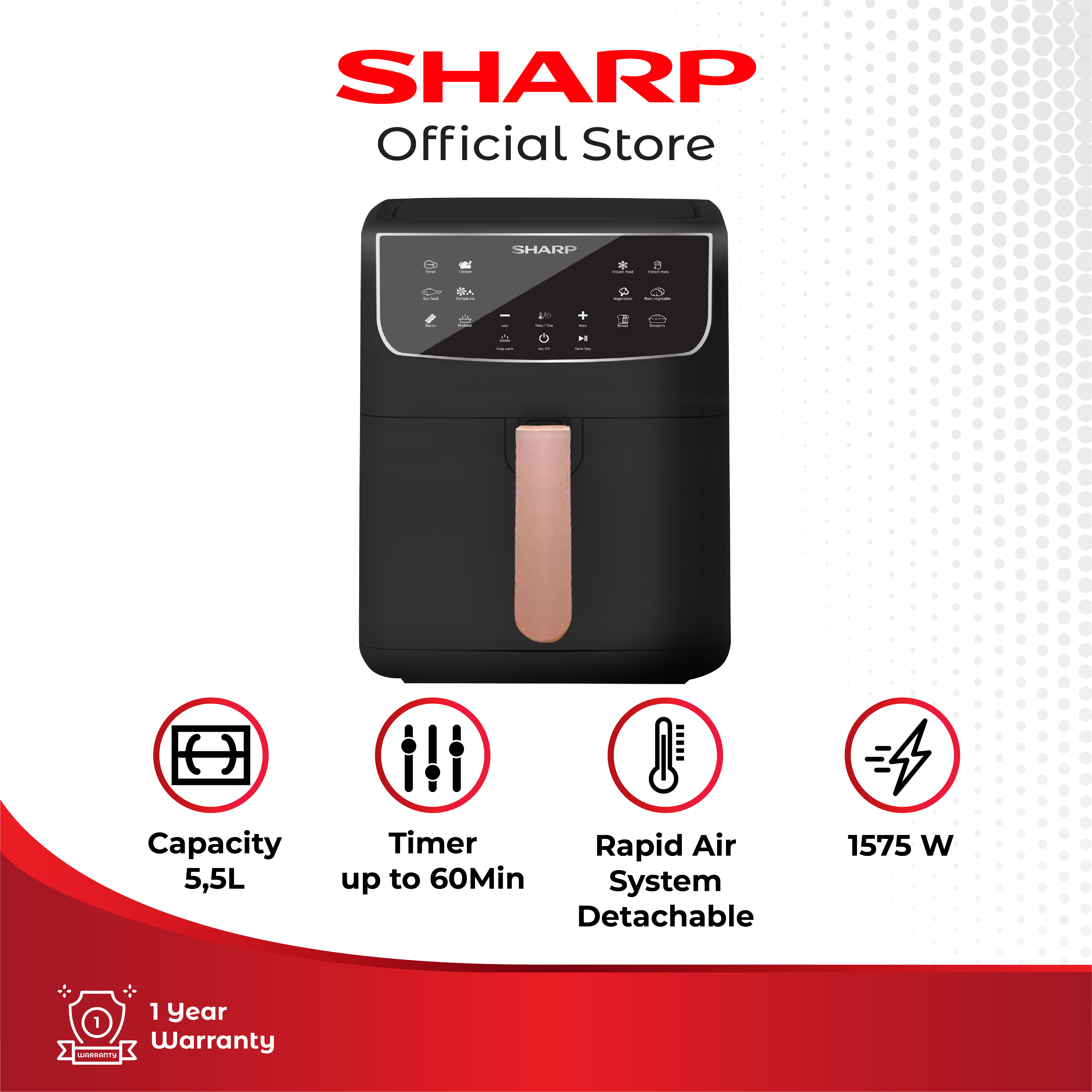 Promo Sharp Kf-dp55 Bk/bl Digital Rapid Air Fryer [5.5 L] - Black ...