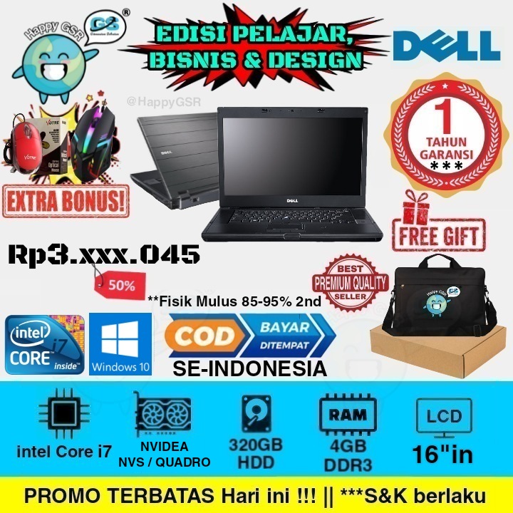 Jual LAPTOP DELL (15) intel Core i7 , RAM 4GB HDD 320GB LAYAR 16in, VGA ...