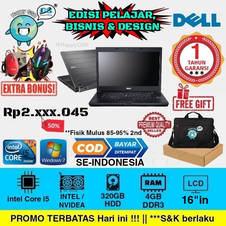 Jual Laptop Dell Intel Core I Ram Gb Hdd Gb Paling Laku Bergaransi Tahun