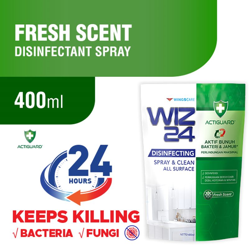Jual WIZ 24 Disinfectant Spray & Clean All Surface Fresh Scent [400 mL ...