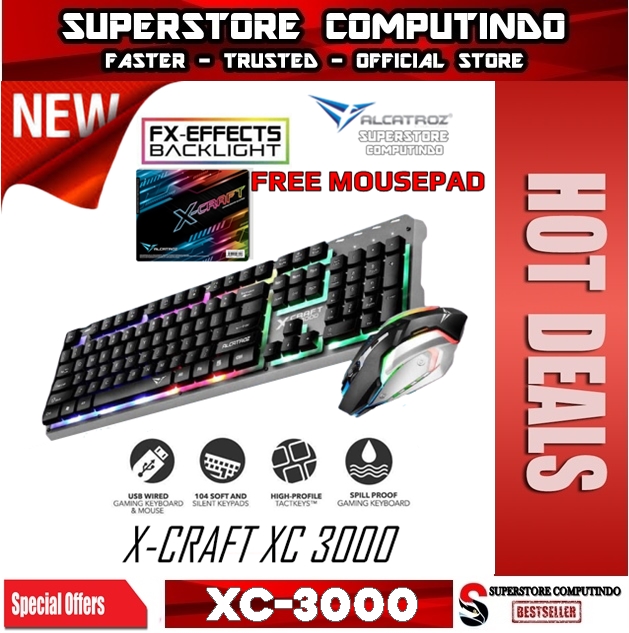 Jual Alcatroz X-Craft XC-3000 Spill Proof Gaming Keyboard + Mouse Combo ...