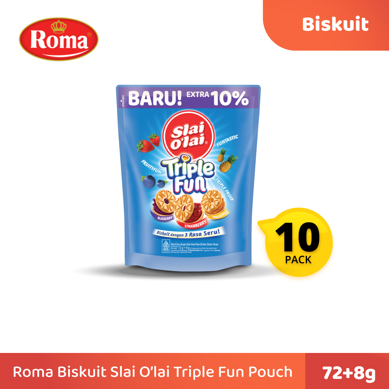 Jual Roma Biskuit Slai Olai Triple Fun Pouch di Seller Mayora Official ...