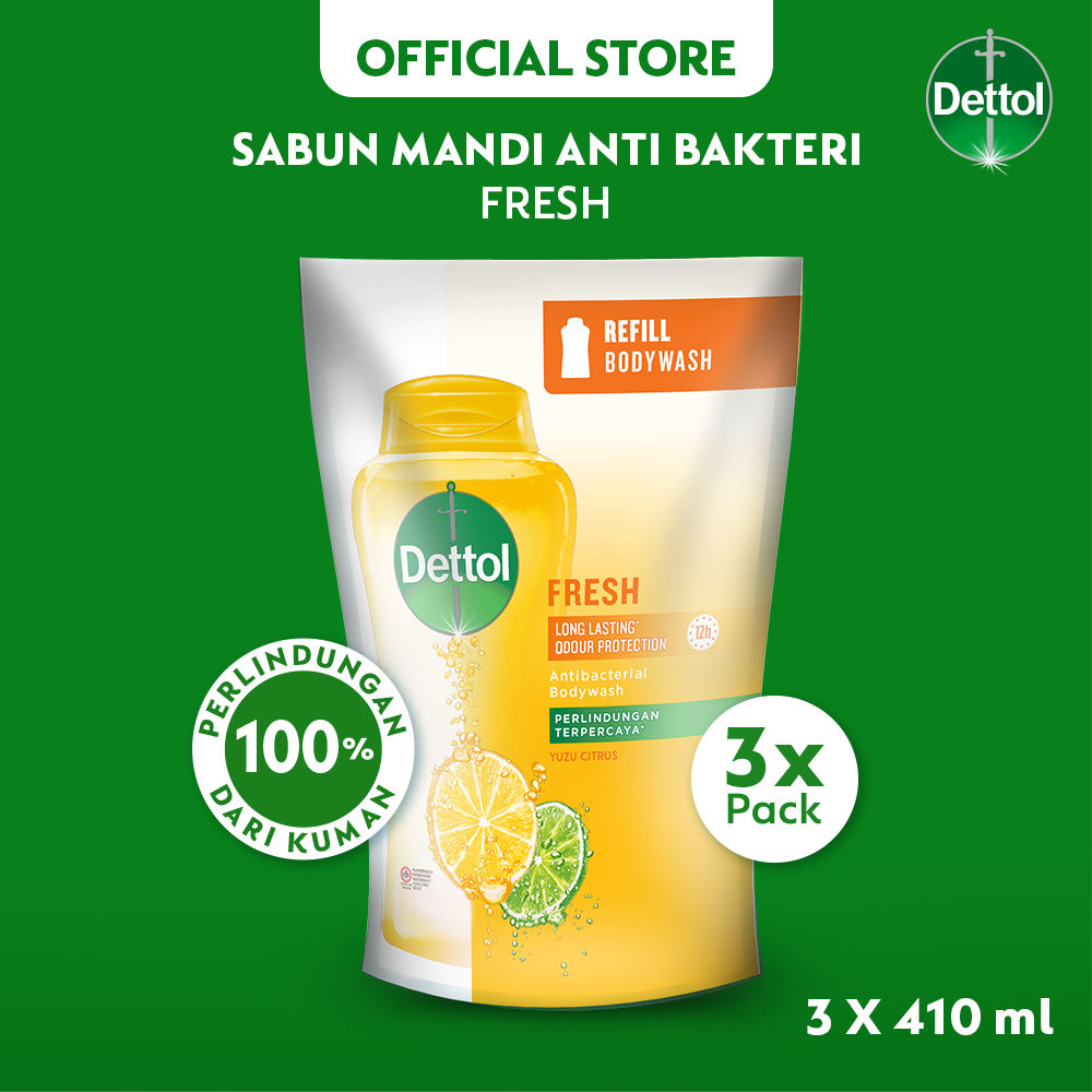 Promo Dettol Sabun Mandi Cair Anti Bakteri Fresh [pouch/ 410 G/ 3 Pcs ...