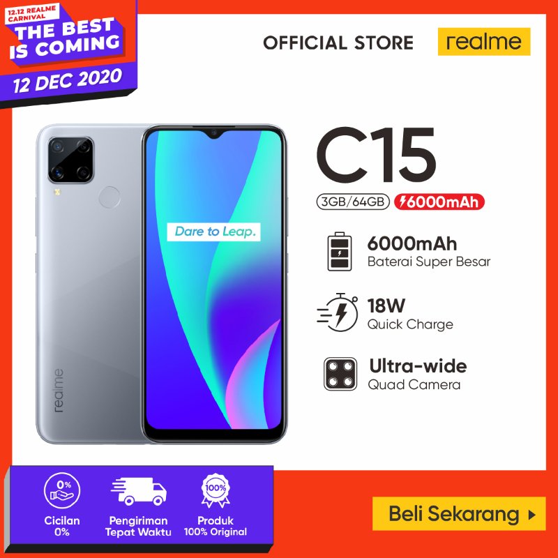 Jual Realme C15 Smartphone [64GB/ 3GB/ Official Store] di Seller realme ...