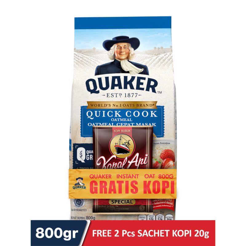 Jual QUAKER Quick Cooking Oatmeal [800 g] + Free 2 Sachet Kopi Kapal ...