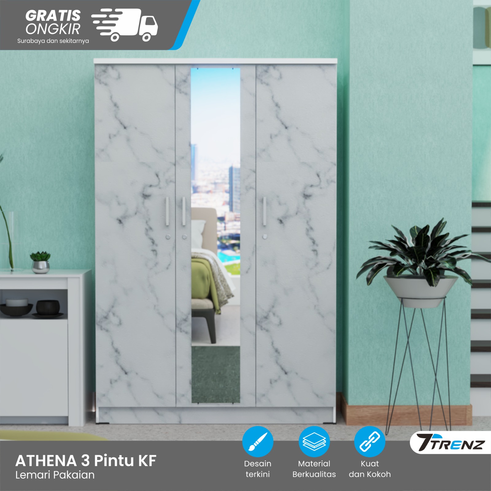 Promo Trenz Furniture - Almari 3 Pintu Besar Kaca Full Body Lemari Baju ...