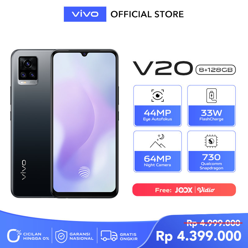 Jual VIVO V20 2021 8/128GB - 44MP Eye Autofocus Camera ,Qualcomm® Snapdragon™ 730 - Midnight ...