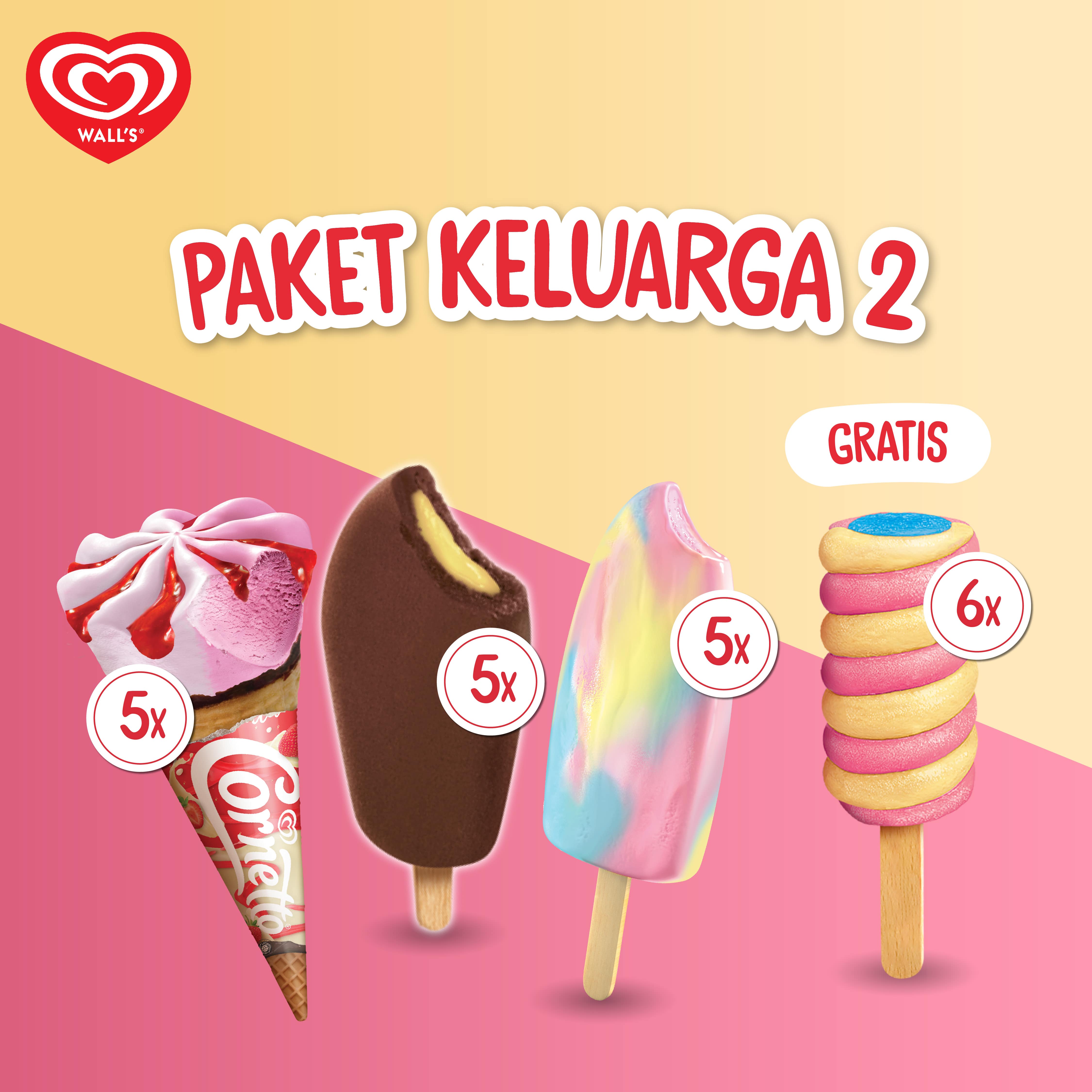 Promo Paket Keluarga 2: 5 Rainbow Power + 5 Lava + 5 Cornetto Classico ...