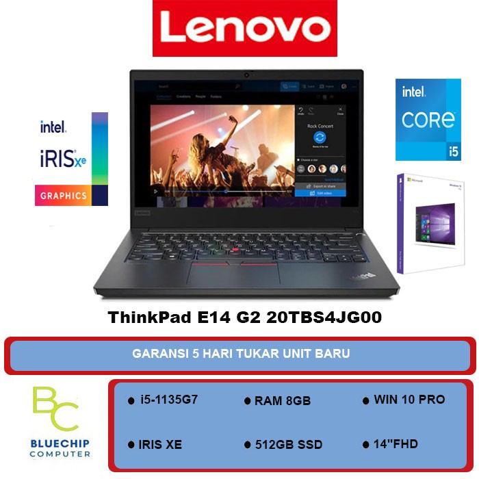 Jual LAPTOP Lenovo ThinkPad E14 G2 JG00 -i5-1135G7 8GB 512GB 14FHD Win10P di Seller BLUECHIP ...