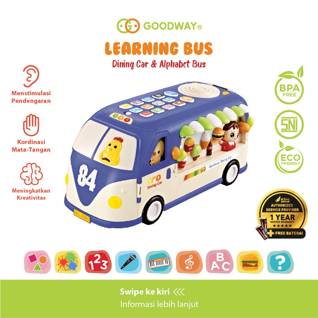 Promo Goodway Learning Bus Toys (dining Car & Alphabet Bus) Blue Mainan ...
