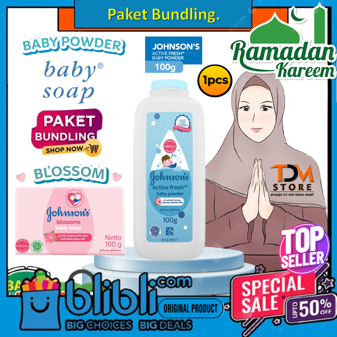 Promo Johnson’s Baby Powder Active Fresh 100g & Baby Soap Blossom 100g ...