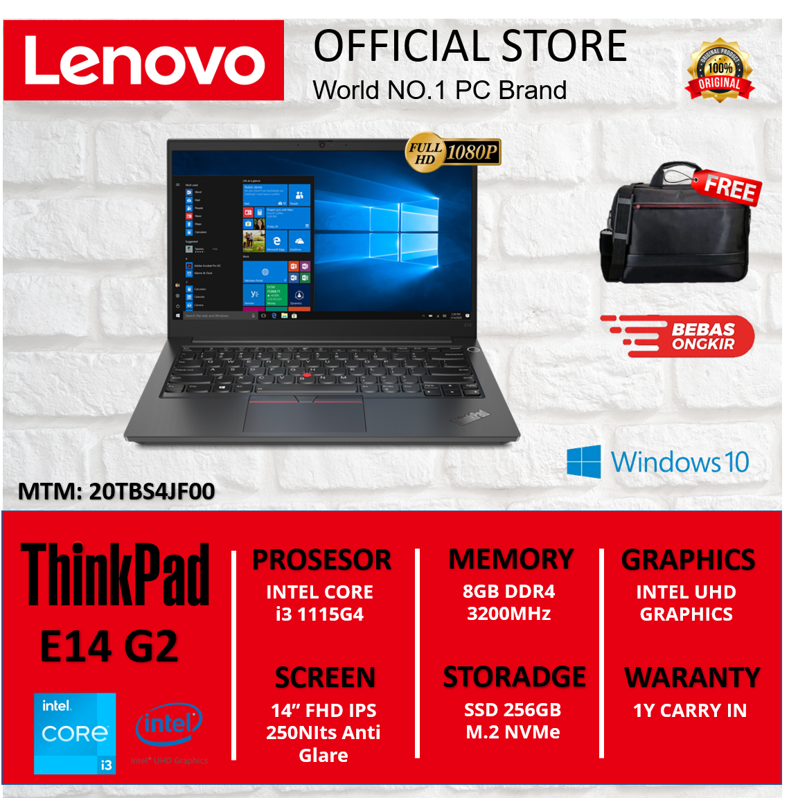 Jual LENOVO THINKPAD E14 G2 CORE i5 1135G7 8GB 256SSD 14 FHD IPS IRIS ...