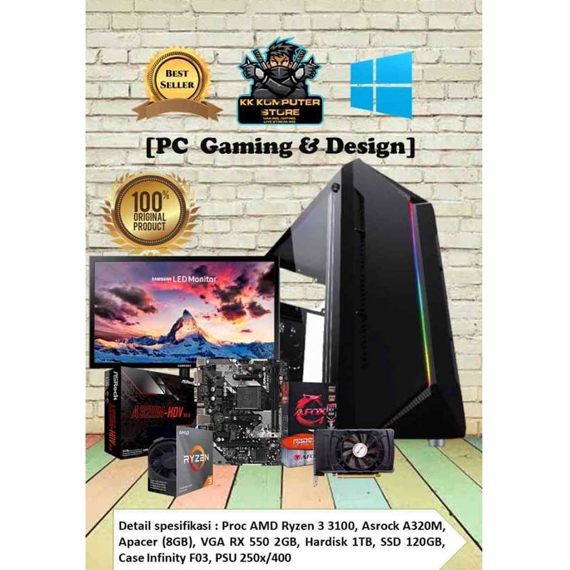 Promo PC Gaming AMD Ryzen 3 3100 - Samsung 22 Inc Monitor - RX 550 PC ...
