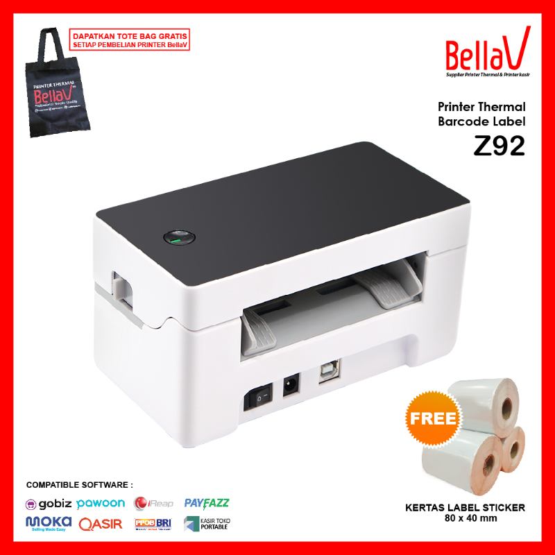 Promo Printer Barcode Label Thermal Bluetooth BellaV Z92 cetak Alamat ...