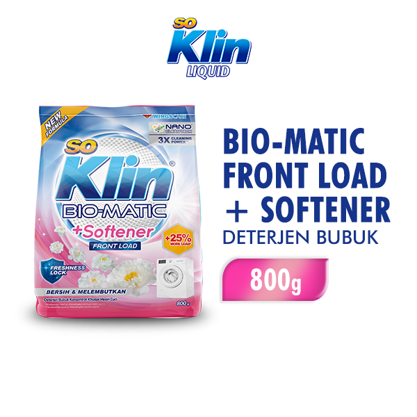 Promo So Klin Biomatic Detergen Bubuk + Softener Mesin Cuci Front Load 800 G Diskon 35% Di ...