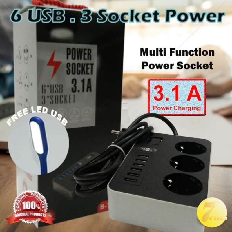 Promo Stop Kontak 3 Power Socket 6 Usb Charging Colokan Kabel Listrik B ...