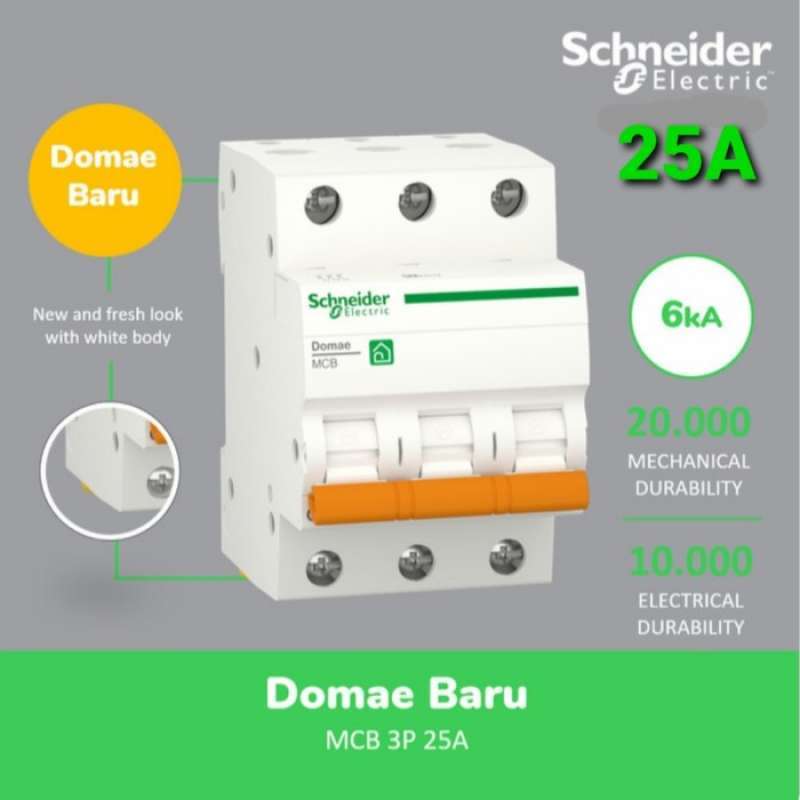 Promo MCB 25A 3P Schneider Domae Baru / MCB Domae 3 phase 25 amper 6kA SNI - Multicolor ...