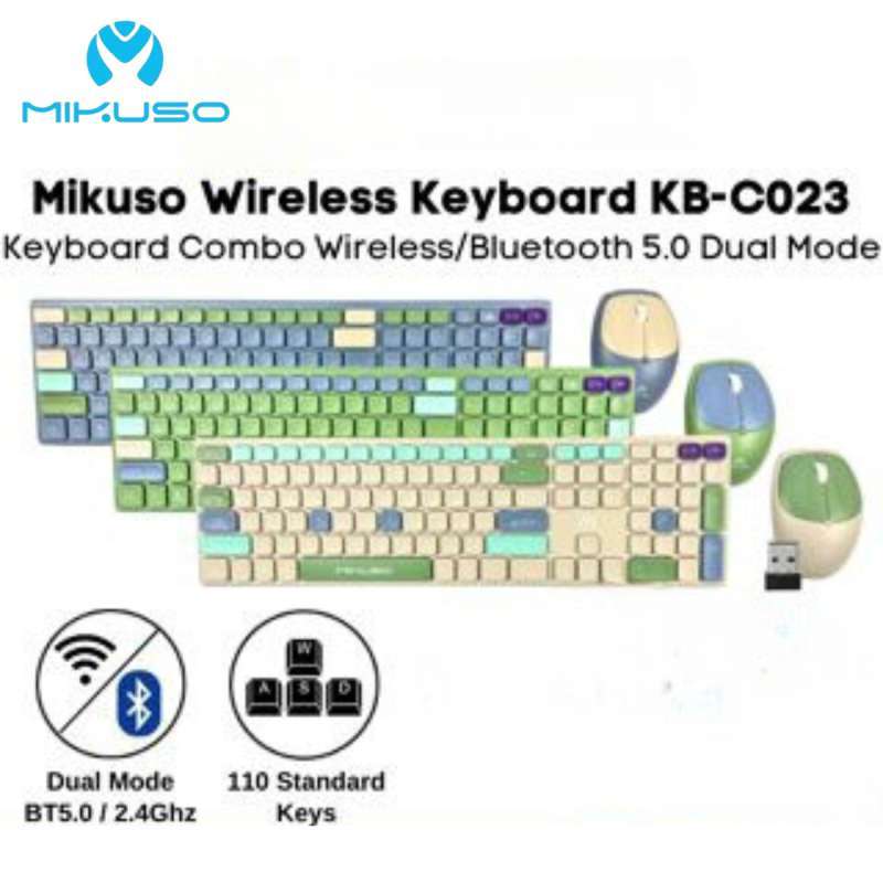 Jual Keyboard Mouse Wireless Dan Bluetooth 5.0 KB-C023 Mikuso Keyboard PC Komputer Dual Mode di ...