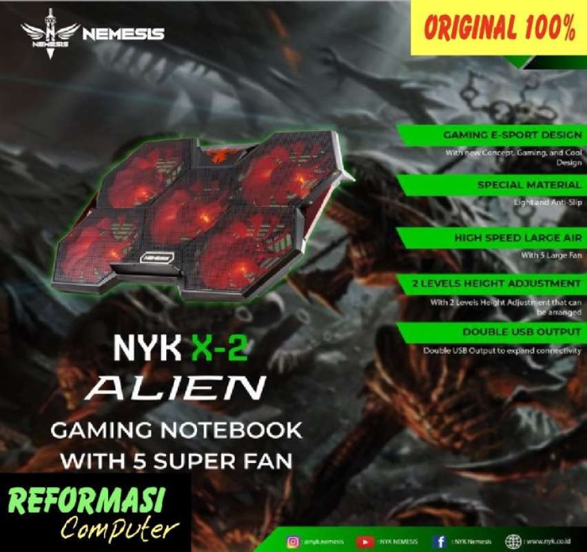 Promo NYK Nemesis Cooling Pad Alien X-2 coolingpad NYK 5 fan LED original X2 Diskon 17% di ...