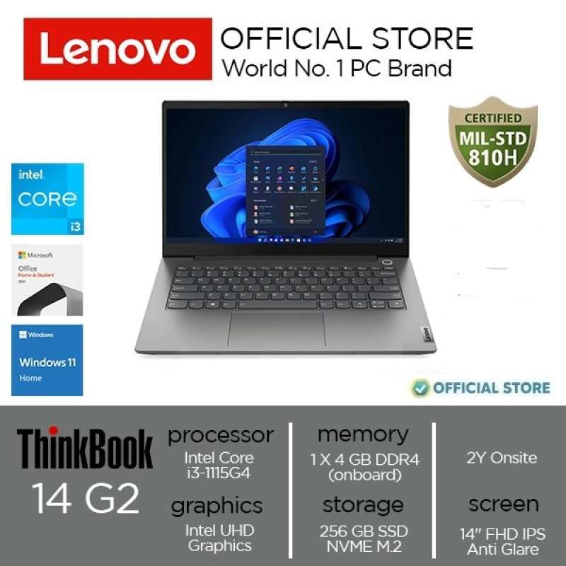 Jual Lenovo ThinkBook 14 G2 ITL Core i3-1115G4 4GB 256 Win 11 OHS di Seller FLIXX.ID Official ...