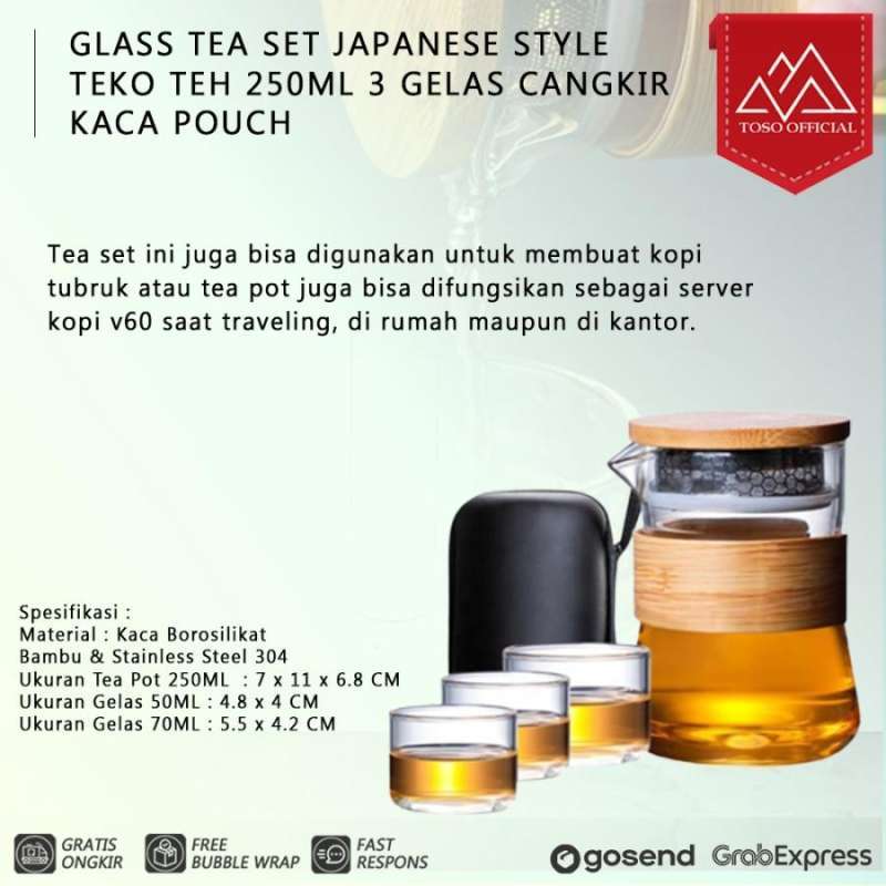 Promo Glass Tea Set Japanese Style Teko Teh 250ml 3 Gelas Cangkir Kaca ...