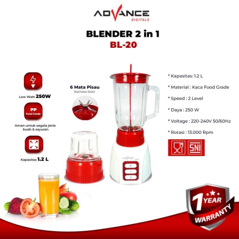 Promo Blender 2 In 1 Advance Bl-20 Blender Serbaguna Gelas Kaca 1.2 Liter Diskon 23% di Seller ...