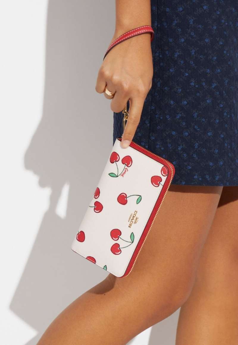 Jual Coach Long Zip Around Wallet With Heart Cherry Print Chalk Multi ...