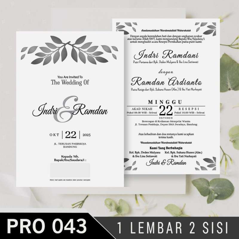 Jual ( 50 Pcs ) 50 Desain Undangan Pernikahan 1 Lembar 2 Sisi ...