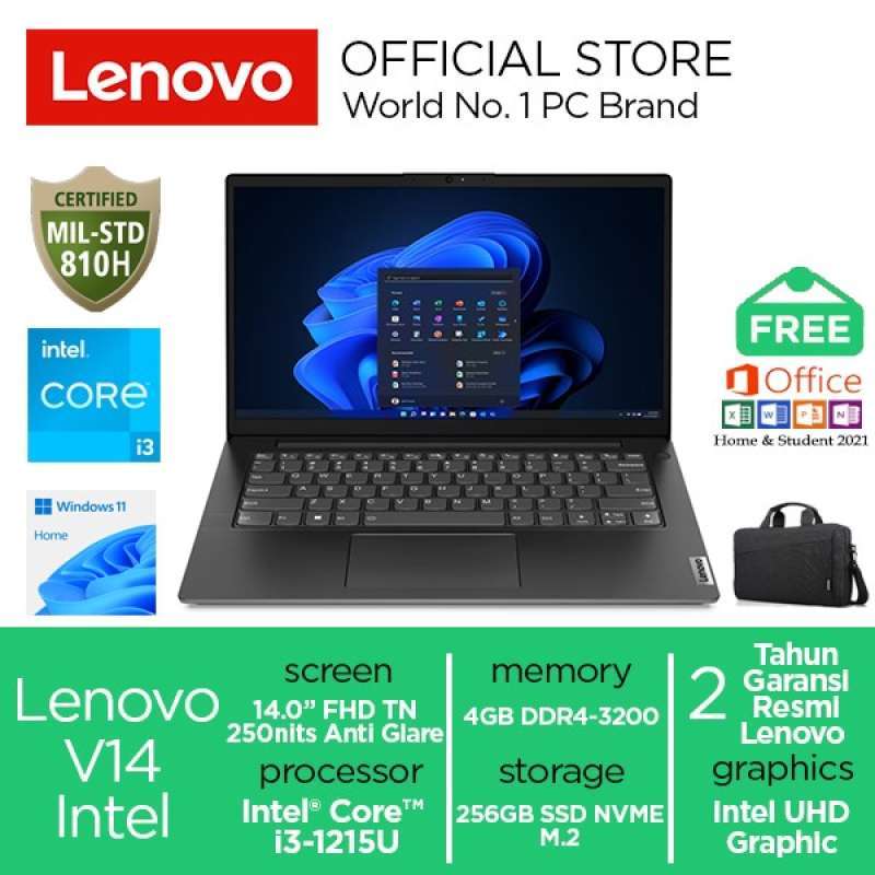 Jual Laptop Lenovo V14 i3-1215U 256GB SSD 4GB Win11+OHS di Seller Lenovo Authorized Jakarta ...