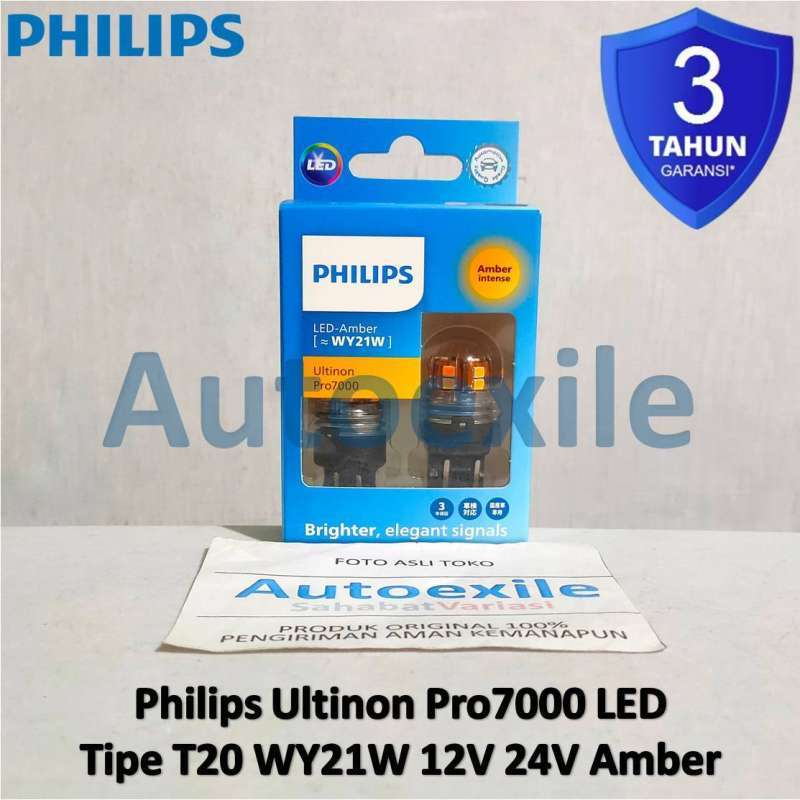 Jual Philips Ultinon Pro7000 Led T20 Wy21w W3x16d 12v 24v Amber Jingga ...