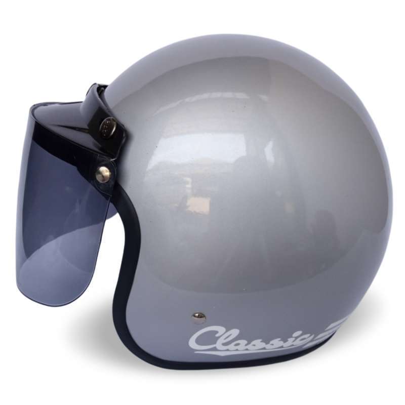 Promo Helm Bogo Retro Klasik Garis Tiga Polos Kaca Bubble Smoke ...