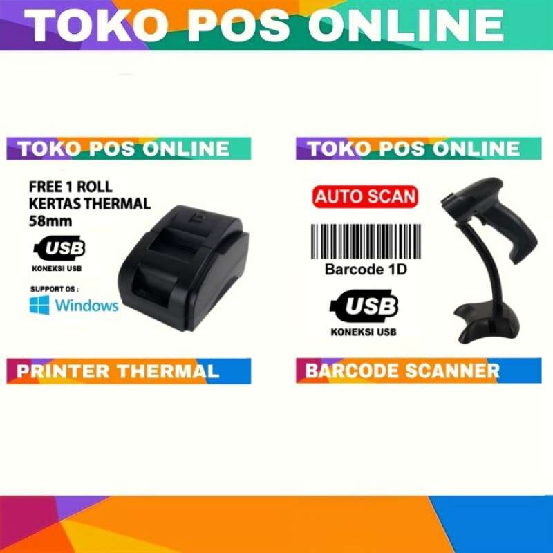 Promo Paket Kasir Ekonomis Printer Kasir + Barcode Scanner Auto Scan ...
