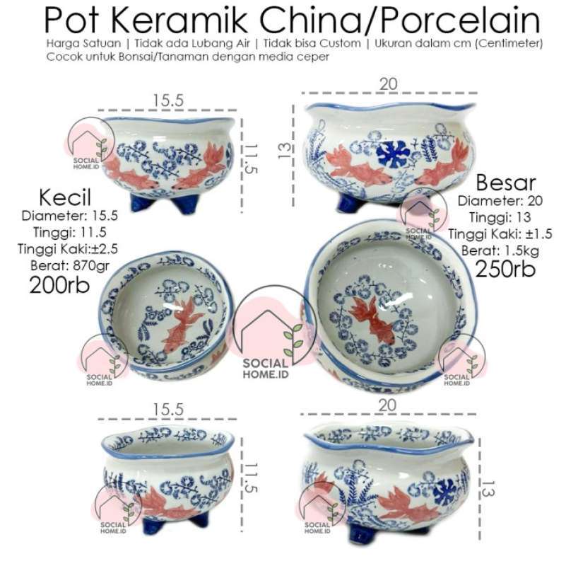Jual pot tanaman bonsai ceper kaki ikan keramik china, porcelain ...