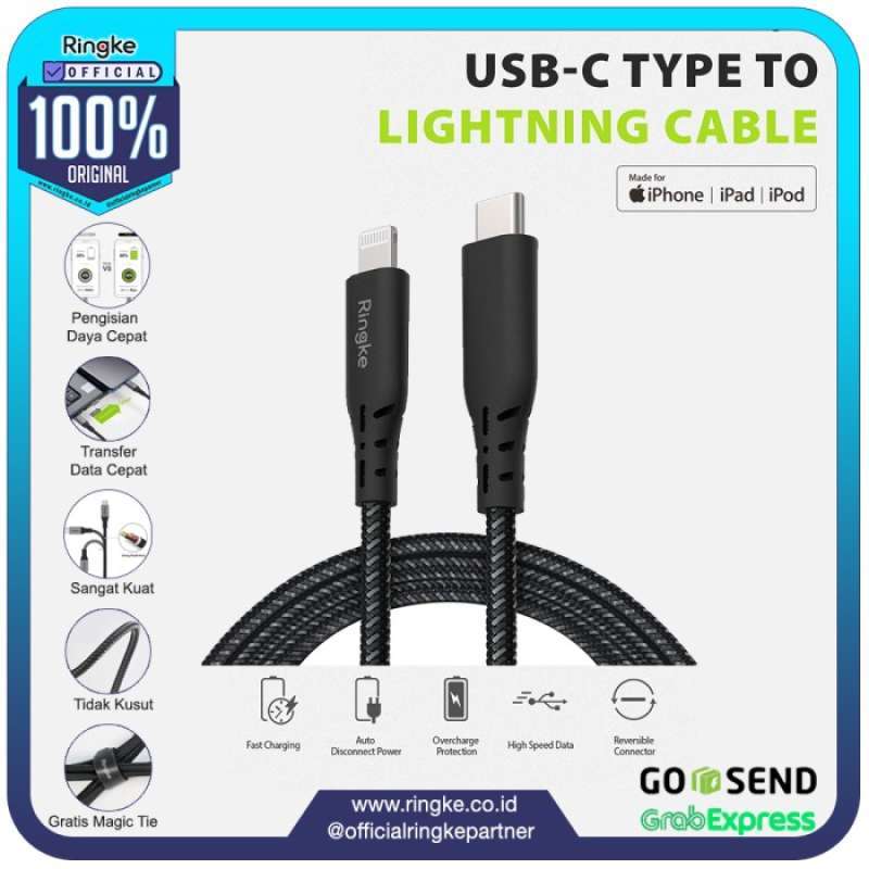 Jual Ringke Kabel Data Braided Fast Charge Sync C to Lightning 1.2m MFI ...